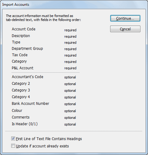 Importing the Chart of Accounts